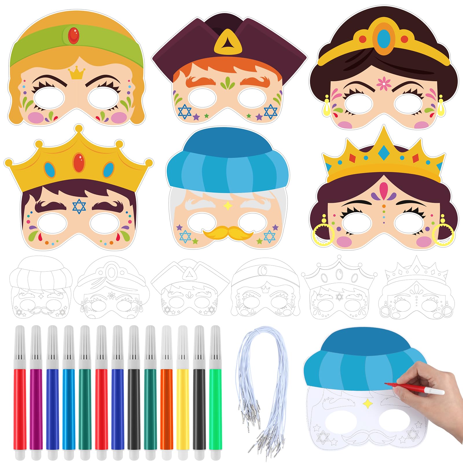 Liliful 30 Set Purim Masks Color Your Own DIY Kit Purim Day Characters ...