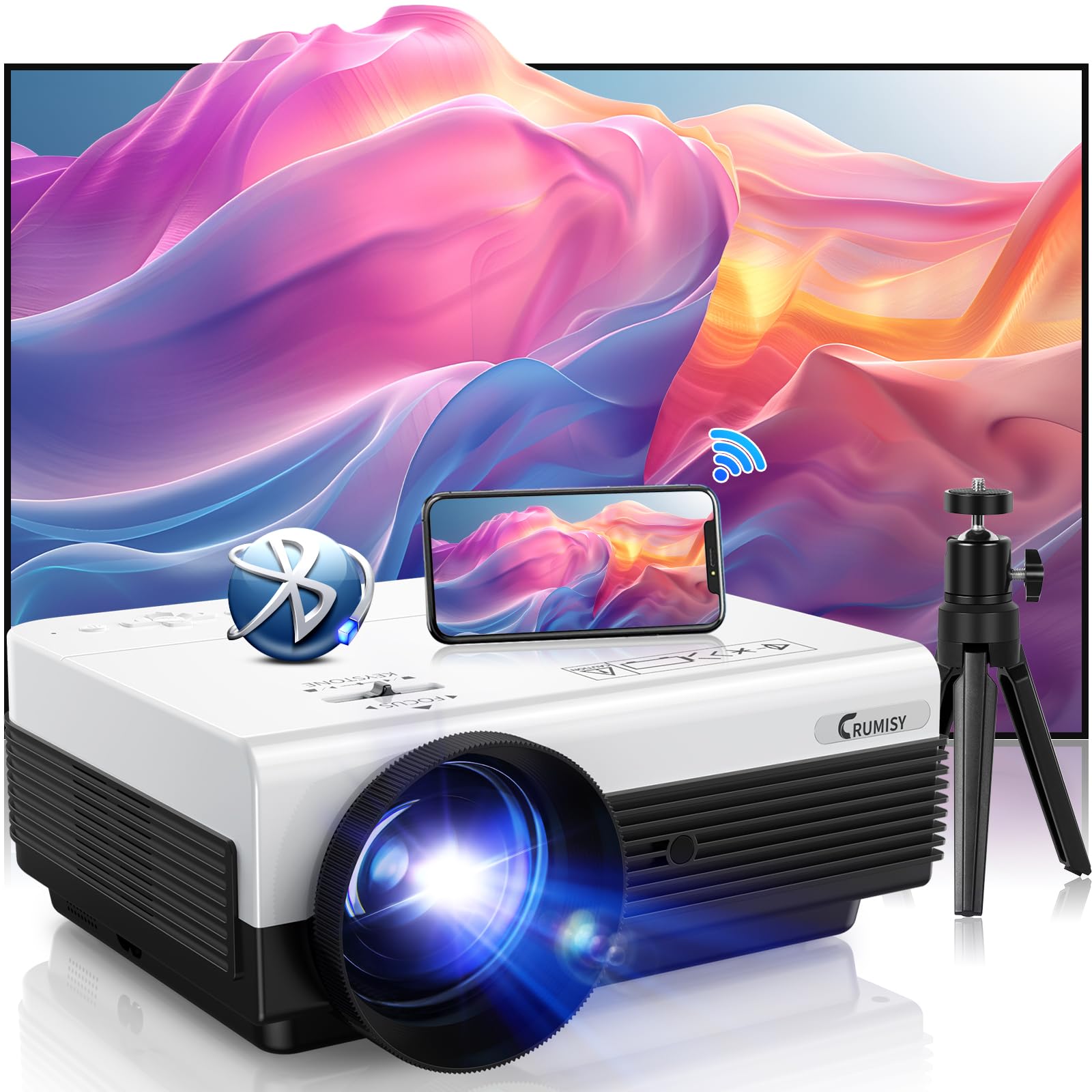 Crumisy Projector with WiFi and Bluetooth, 1080P Full HD Outdoor ...