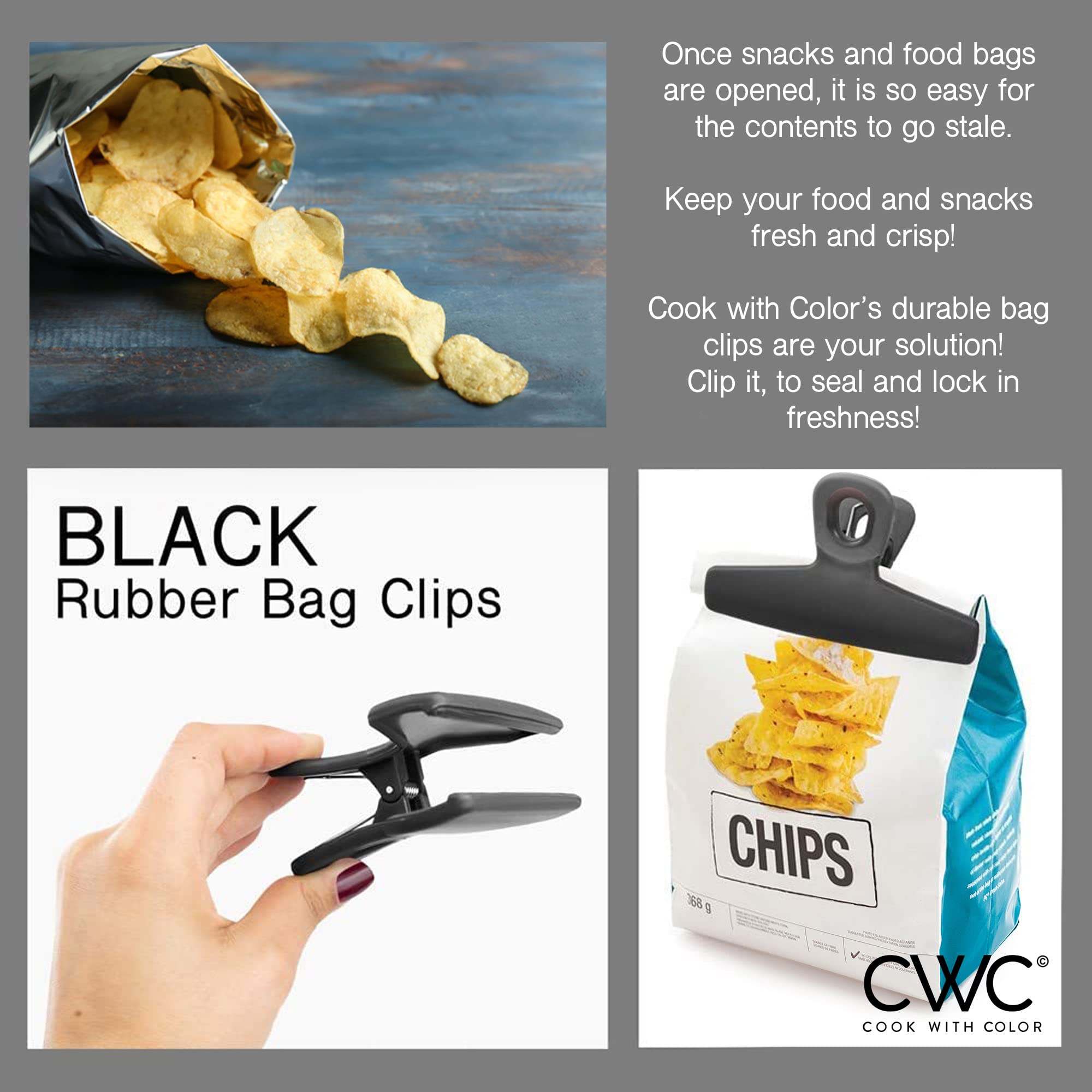 COOK WITH COLOR Food Clips - Chip Bag Clips Set Of 4, 5 Inches Wide ...