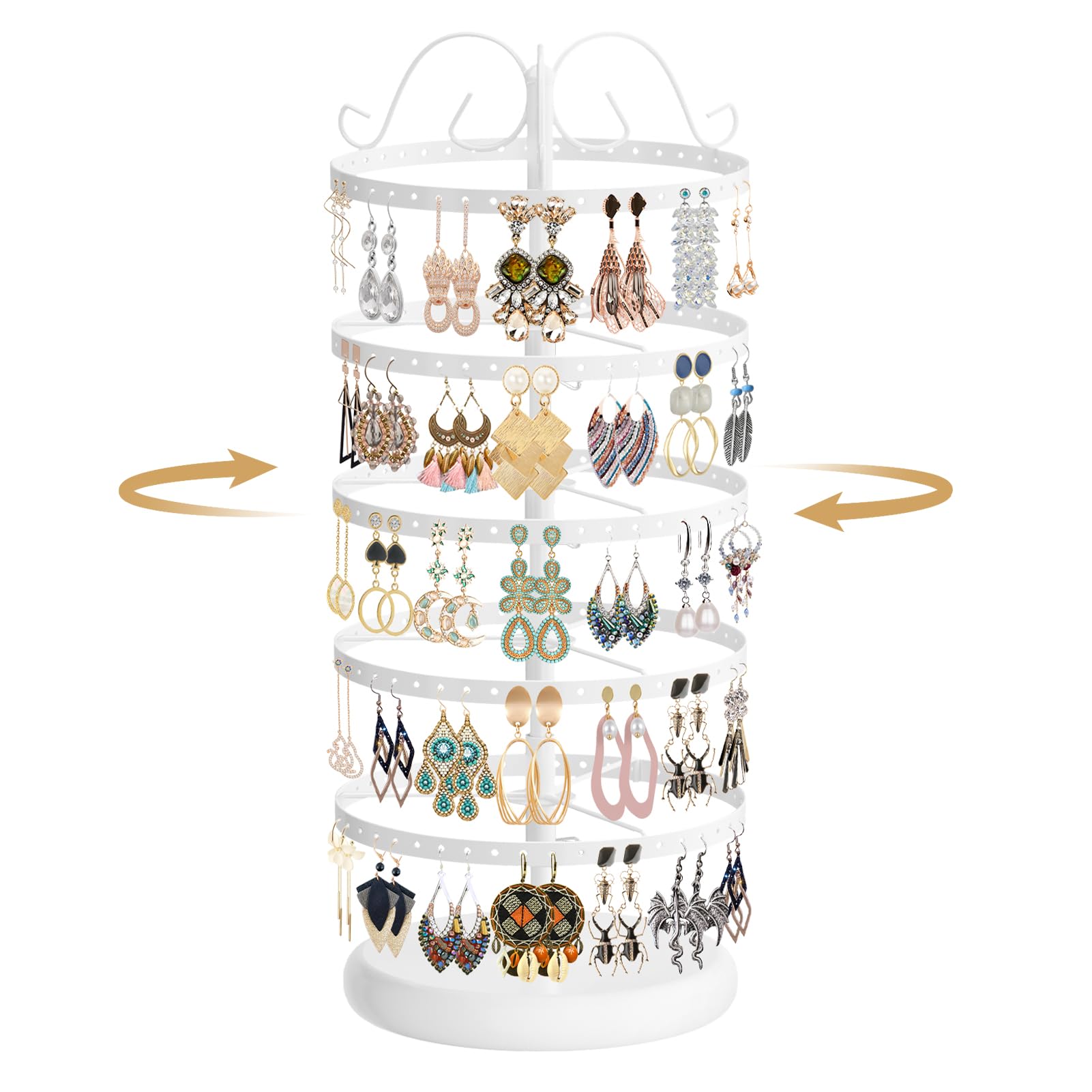 MODOWEY 5 Tiers Metal Rotating Earring Holder Organizer Stand ...