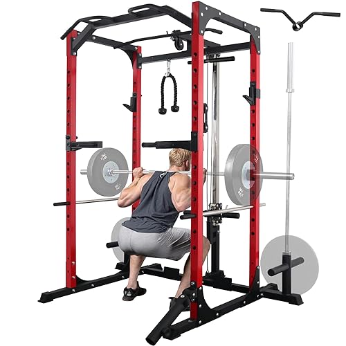 Mikolo Power Cage, Squat Rack with LAT Pulldown, 1200 Pounds Capacity ...