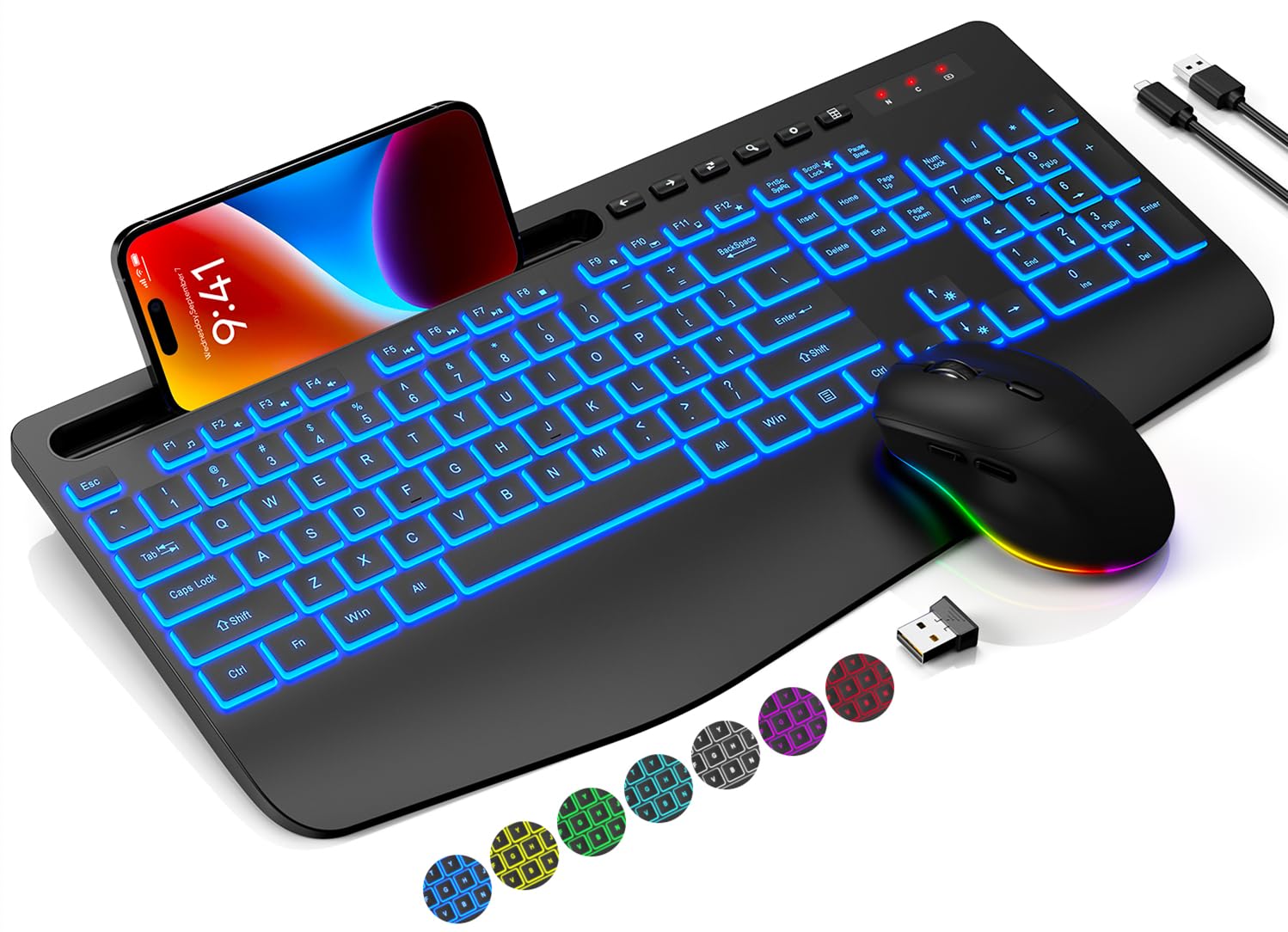 Mua Wireless Keyboard and Mouse Combo with 7 Colored Backlits, Wrist ...