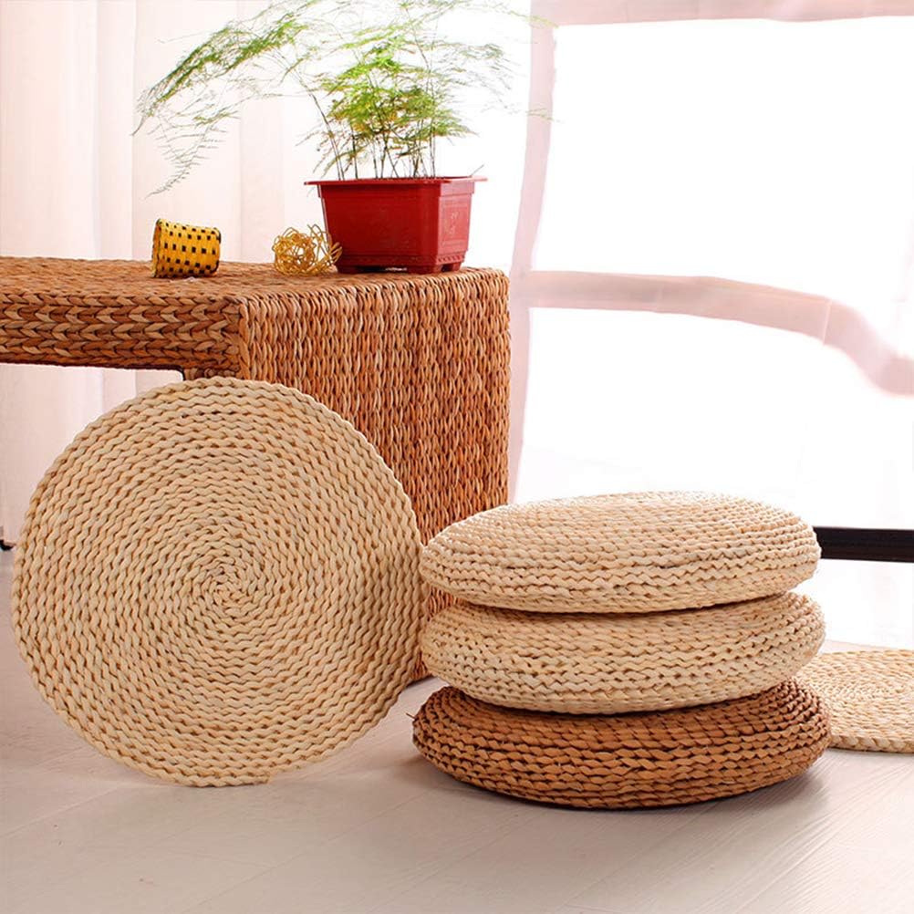 SAMTITY Round Straw Cushion Yoga Pillow Meditation Cushion Pampas Grass ...