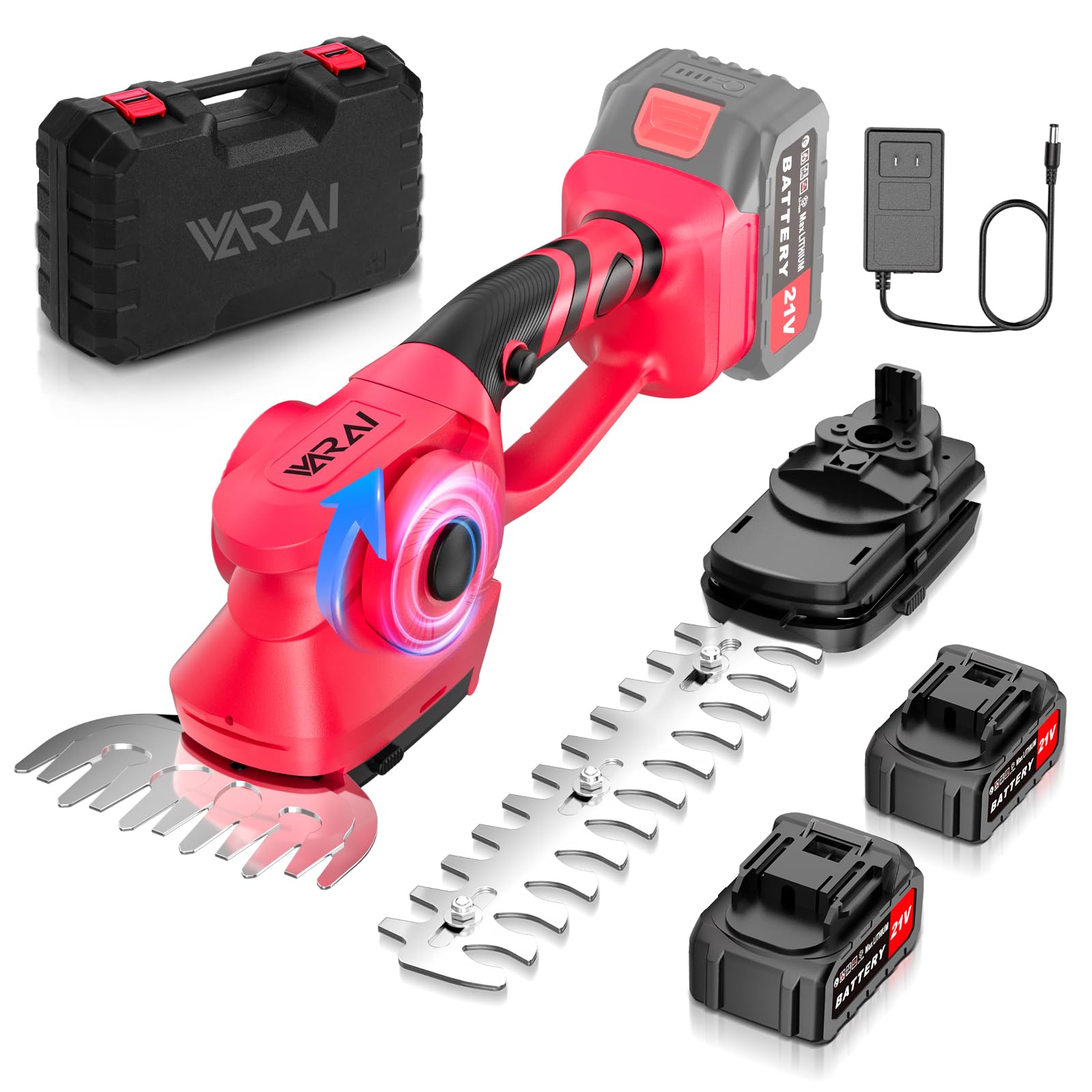 VARAI Hedge Trimmer Cordless, 2 in 1 Cordless Hedge Trimmer with ...