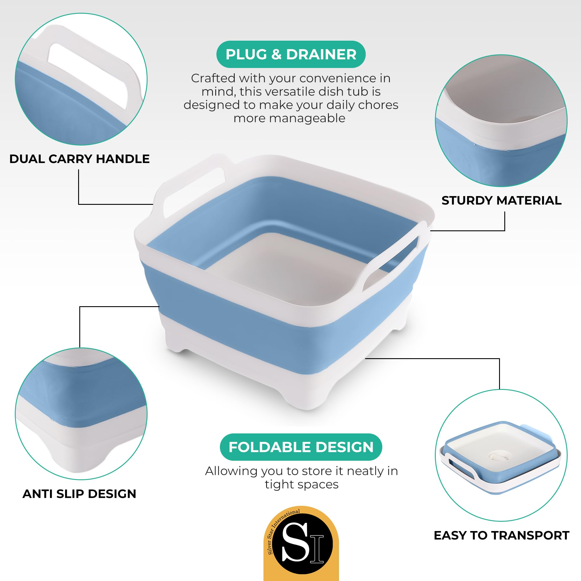 Mua SILVER ONE Collapsible Wash Basin with Drain Plug - 9L (2.4 Gallon ...