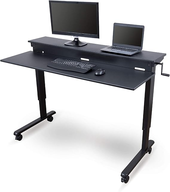 Two-Tier Crank Adjustable Height Sit to Standing Desk (Desk Length ...