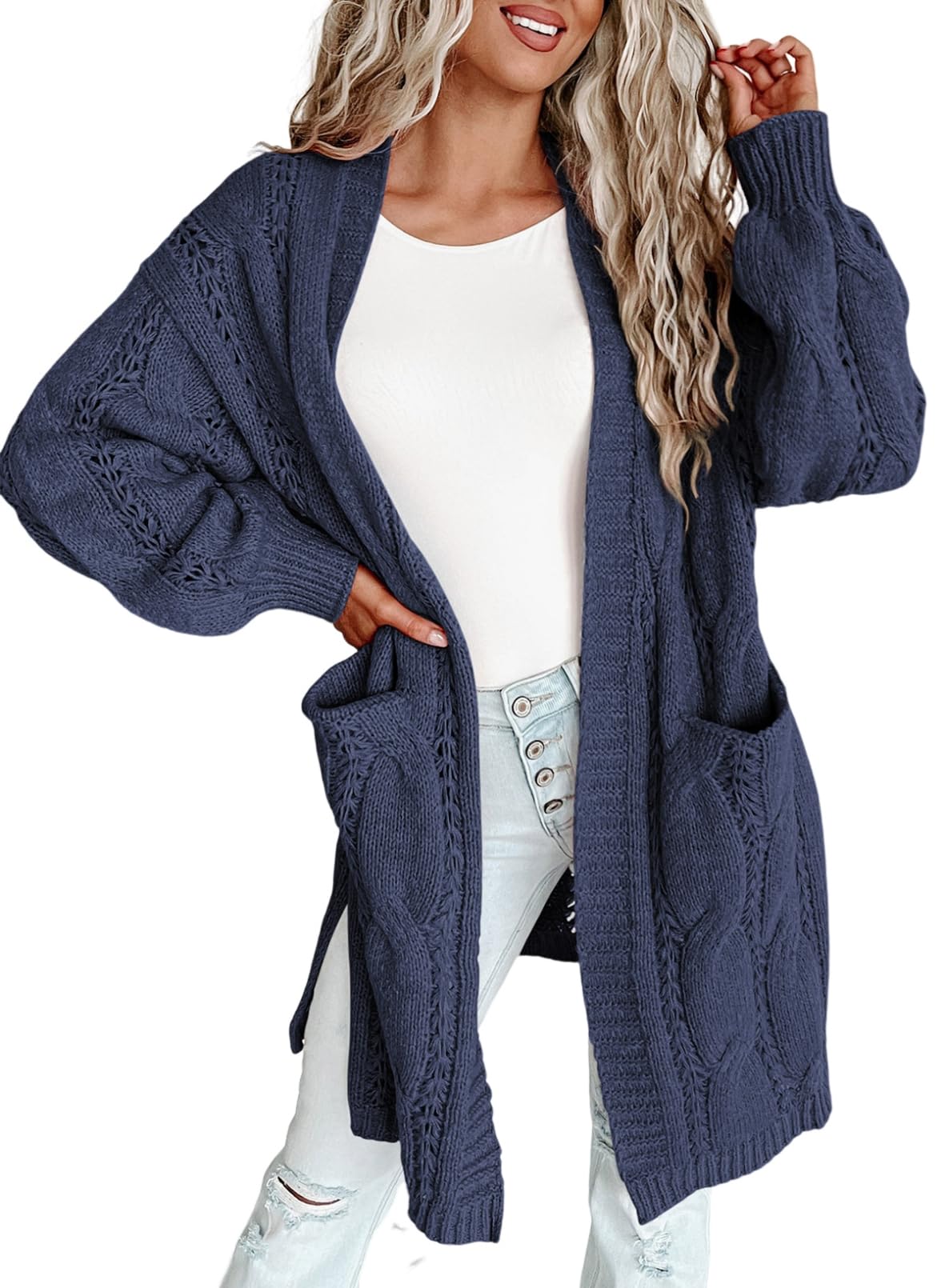 Dokotoo Cardigans for Ladies Open Front Long Sleeves Lightweight Side ...