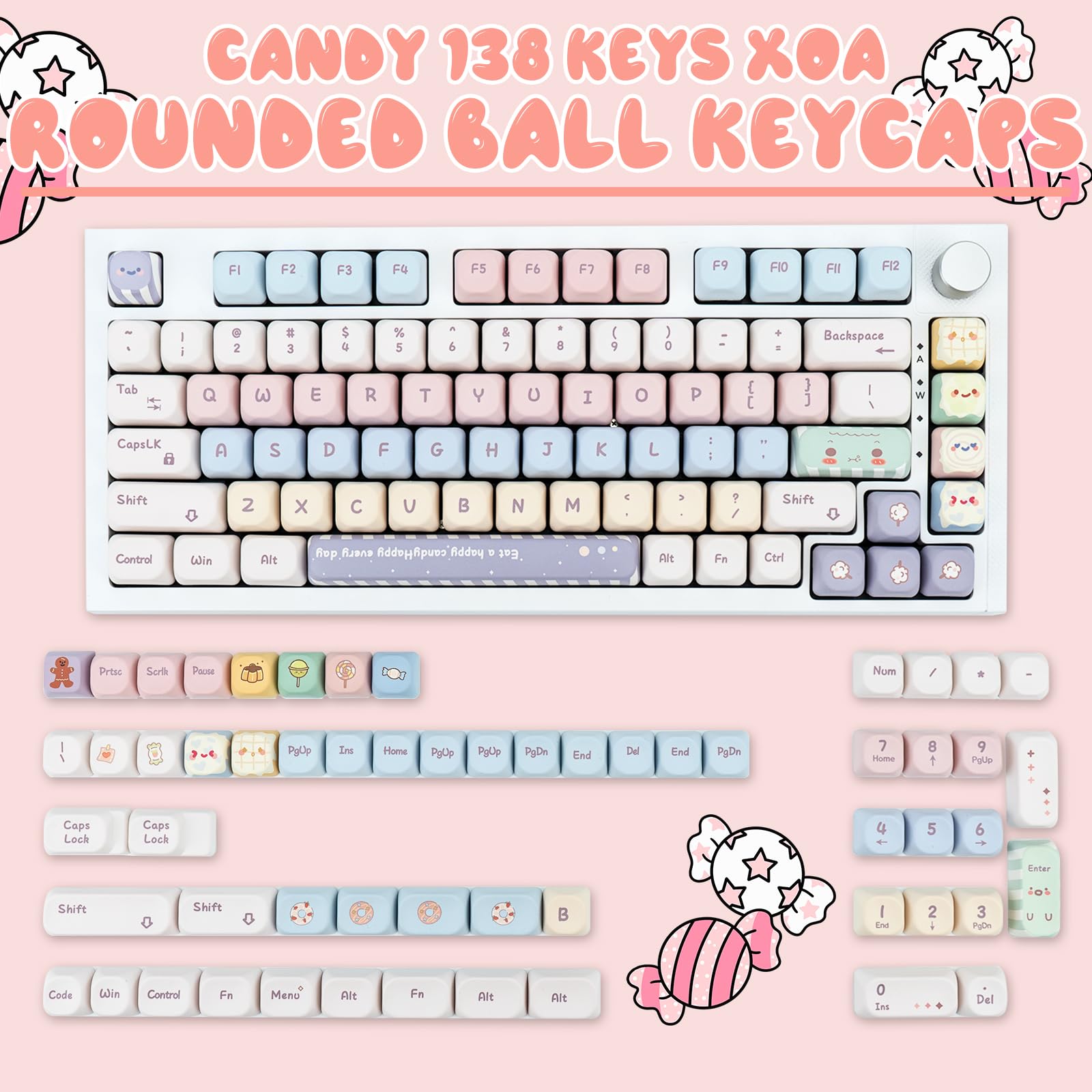 Mua Candy Color PBT Keycaps Set XOA Profile Cute Round Keycaps 138 Keys ...