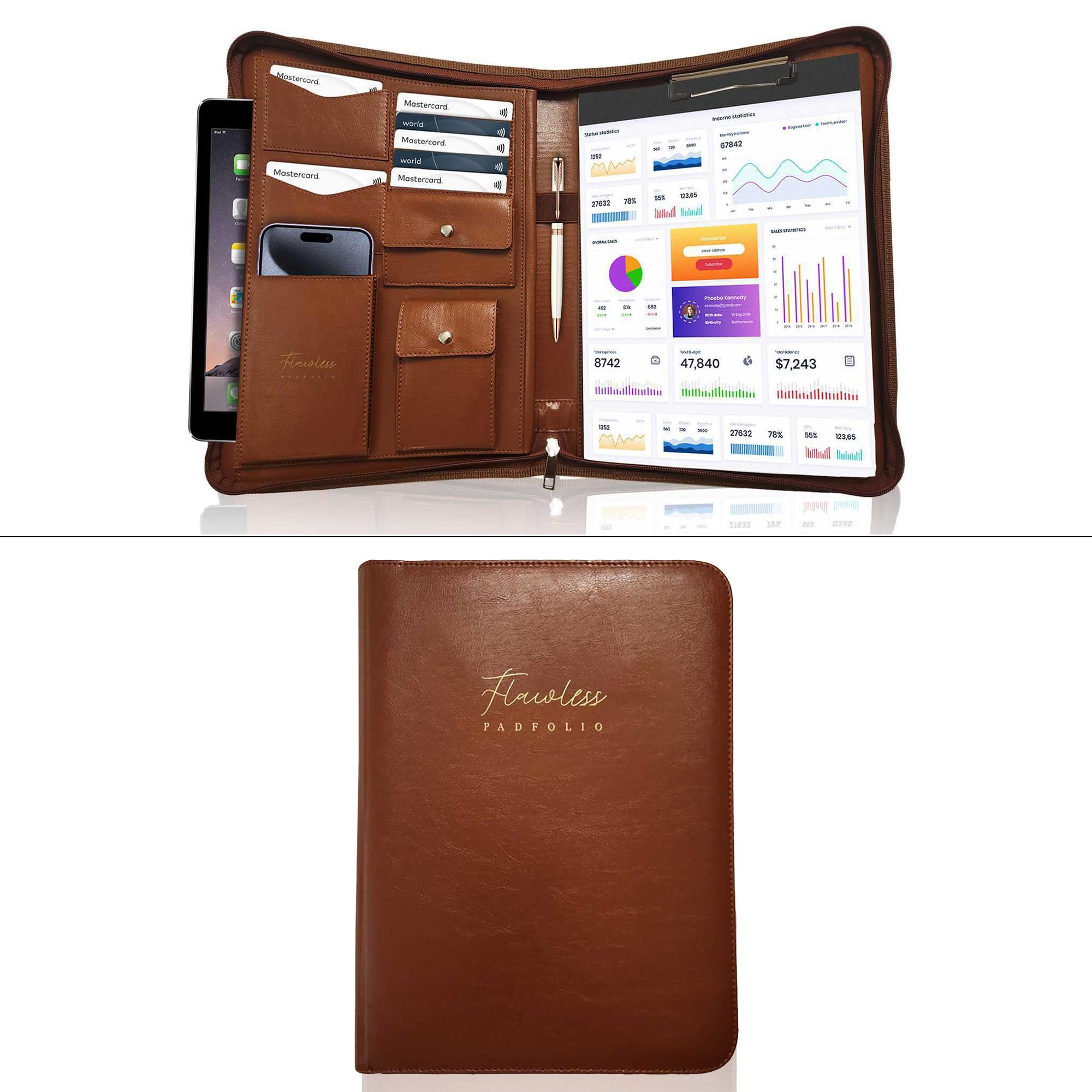 DARP Padfolio Portfolio Binder Portfolio Organizer, Leather Binder with ...