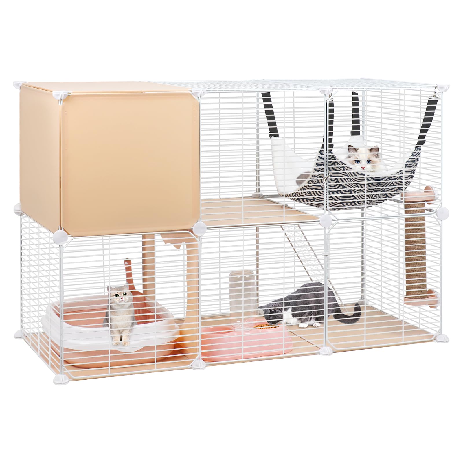 BriSunshine 2-Tier Cat Cages Indoor, DIY Metal Wire Cat Kennel ...