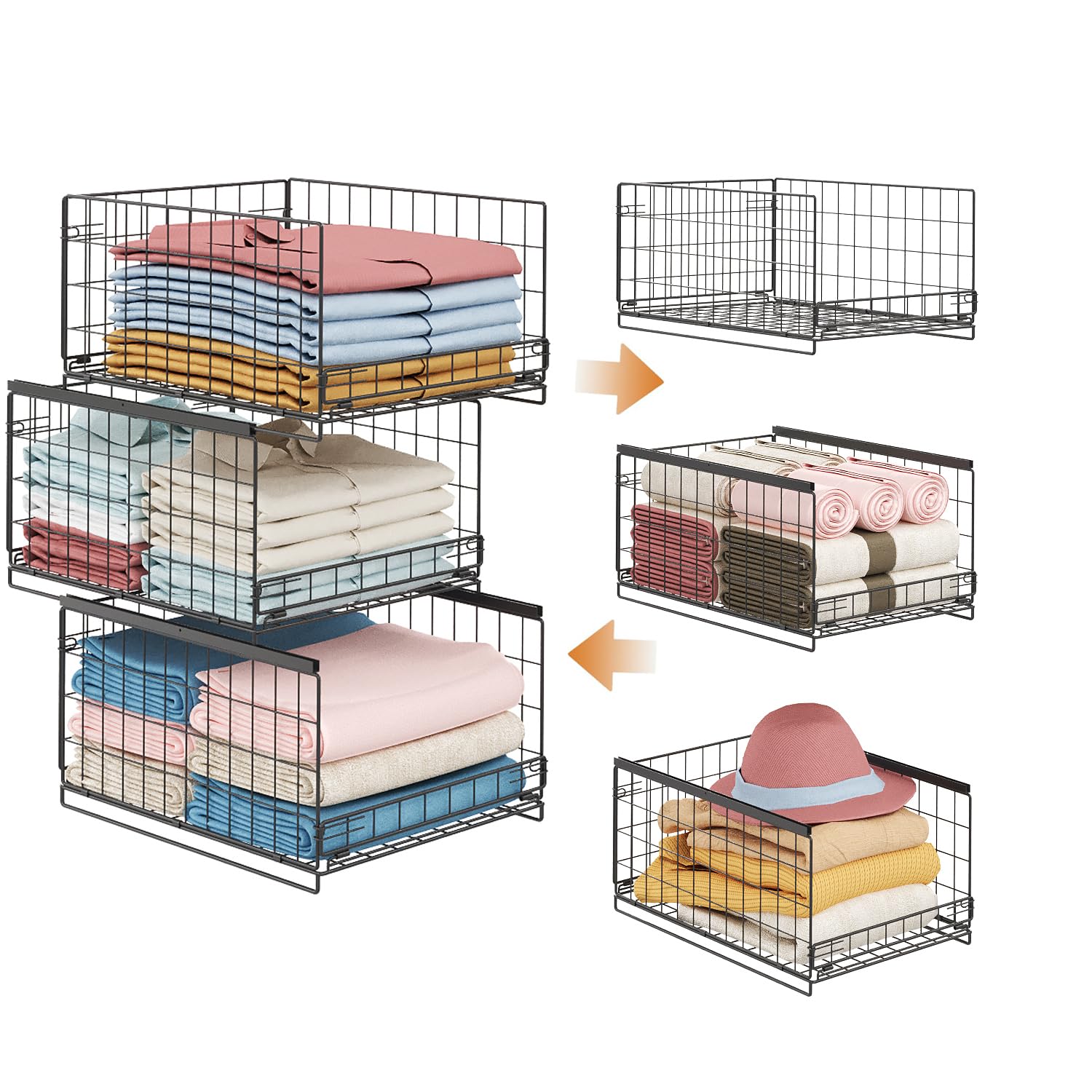 JKsmart 3-Tier Stackable Closet Organizers and Drawer Storage Shelves ...