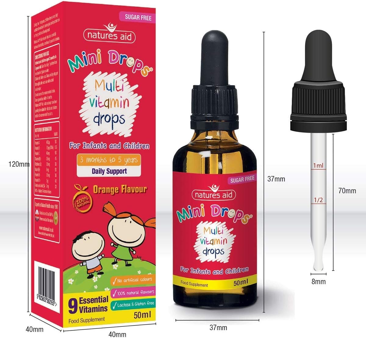 Natures Aid Mini Drops Multi-vitamin for Infants and Children, Sugar ...
