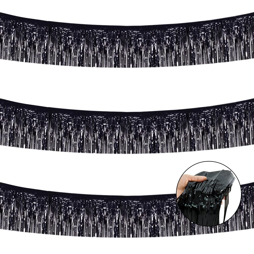 BEISHIDA 3 Packs Metallic Foil Fringe Garland Black Wall Hanging Tinsel ...