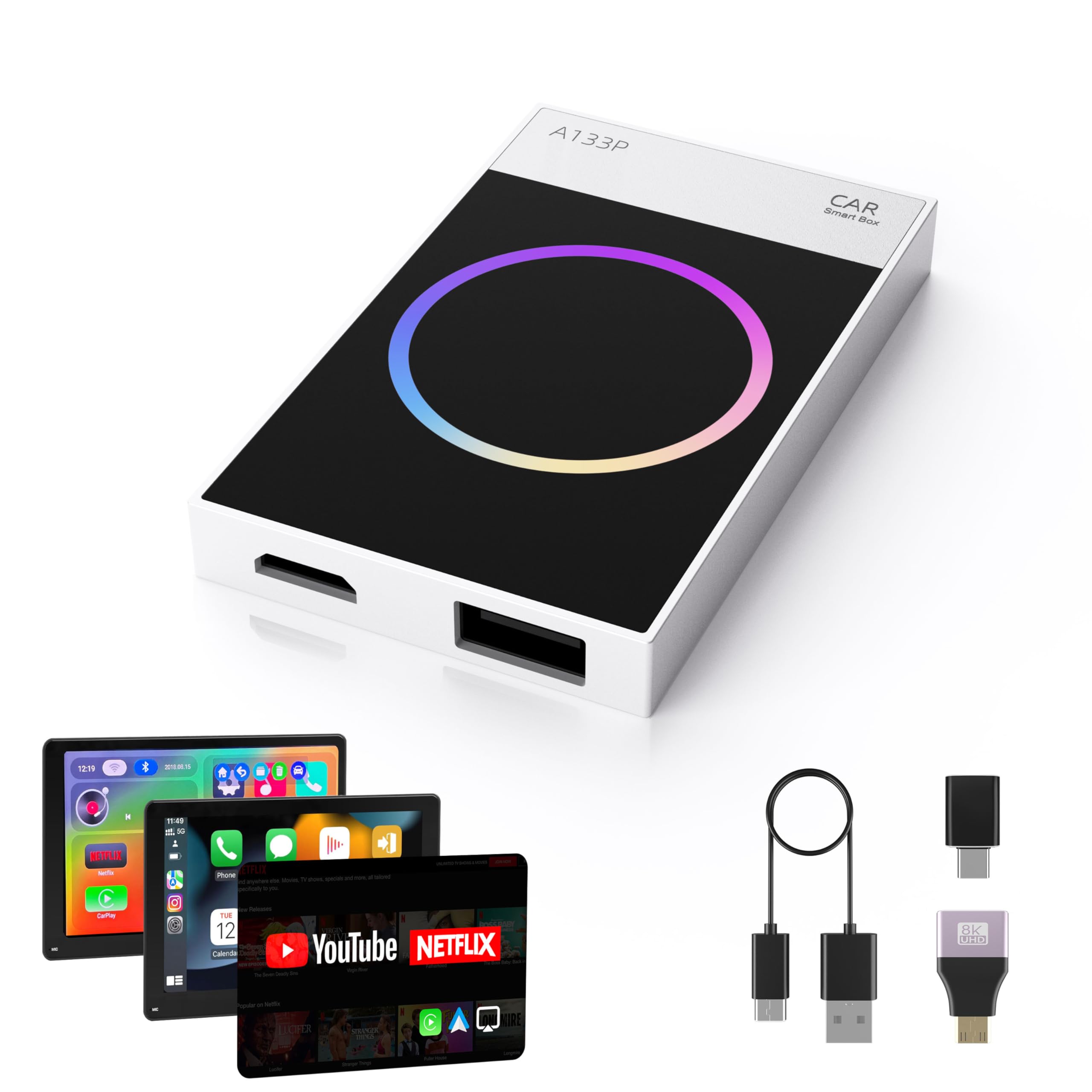 Wireless CarPlay Adapter with YouTube Netflix TikTok, 2025 New Carplay Ai Box Wireless Carplay ...