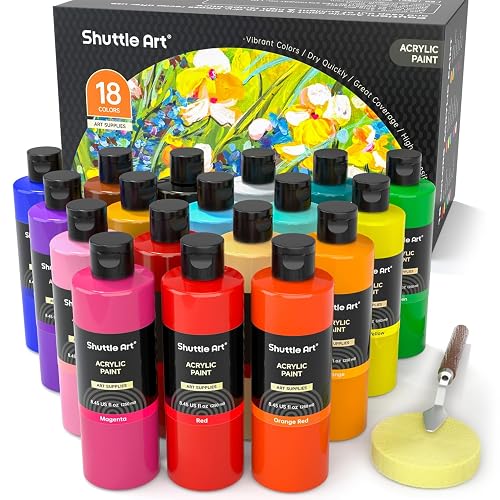 Shuttle Art 18 Colors Acrylic Paint Bottle Set (250ml/8.45oz), Rich ...