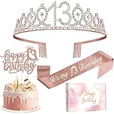 Amazon.com: 8th Birthday Decorations for Girls, Including Rose Gold Sweet Rhinestone Tiara Crown ...