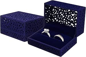 Amazon.com: DesignSter Hollow Royal Blue Velvet Ring Box - Couple ...