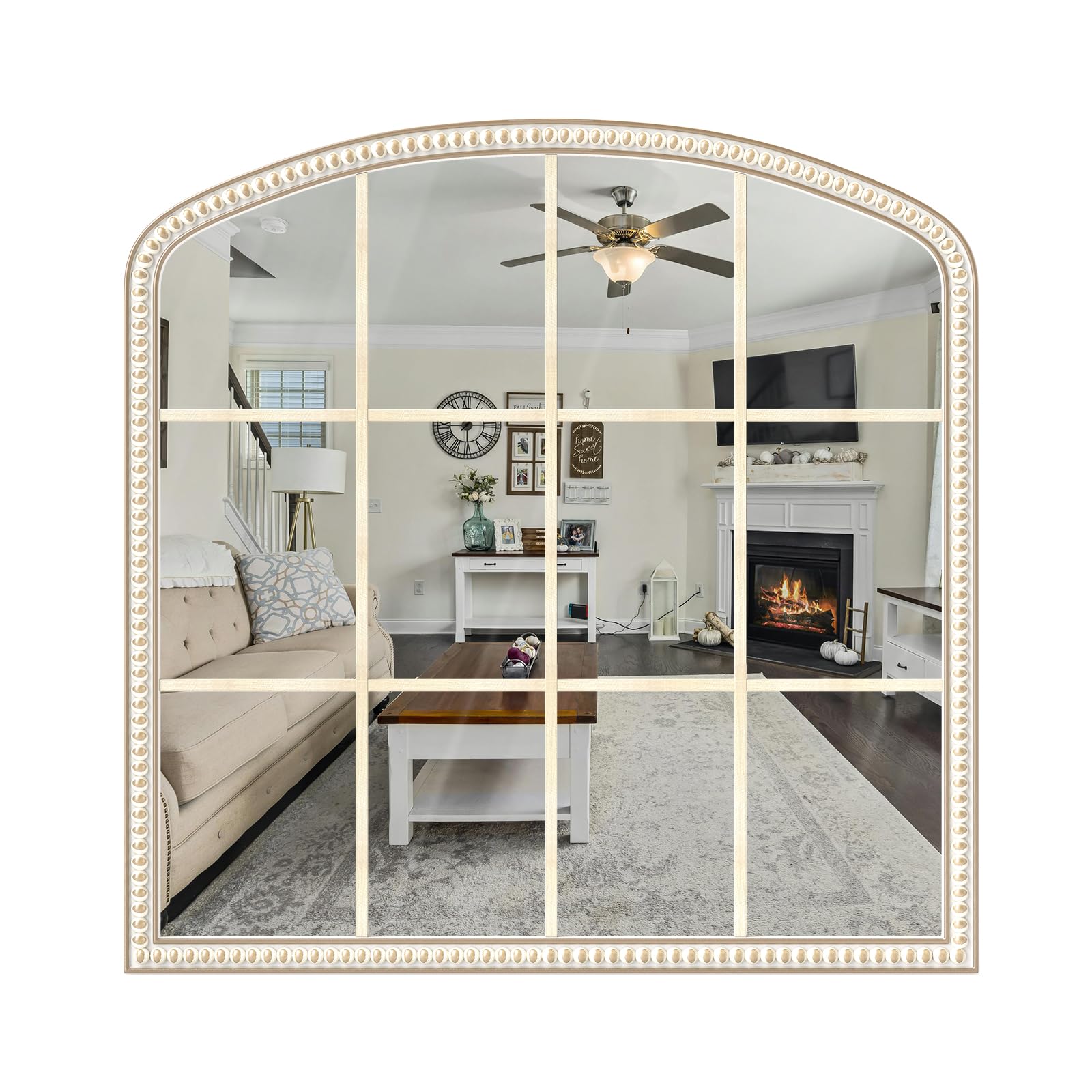 HOITUZYUS 36x36'' Wooden Wide Arched Window Mirrors for Wall with Girds ...