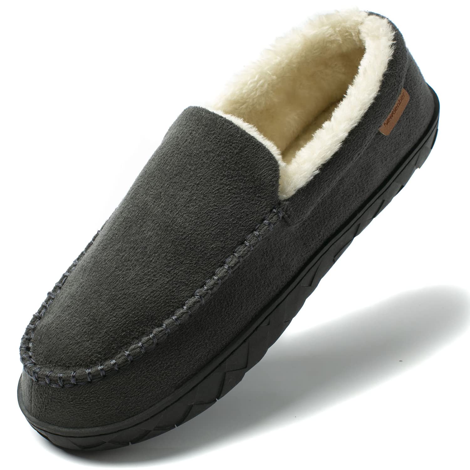 NewDenBer Men's Warm Memory Foam Moccasin Slippers Suede Plush Fleece ...
