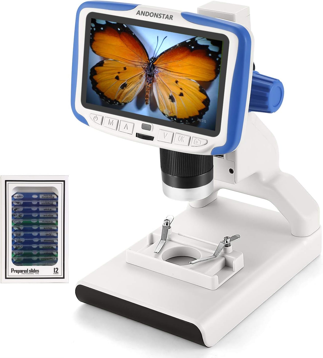 Amazon | Andonstar AD205デジタルUSB顕微鏡、子供用、学生用、内蔵バッテリー付き200X HD 2MP CMOSビデオ ...