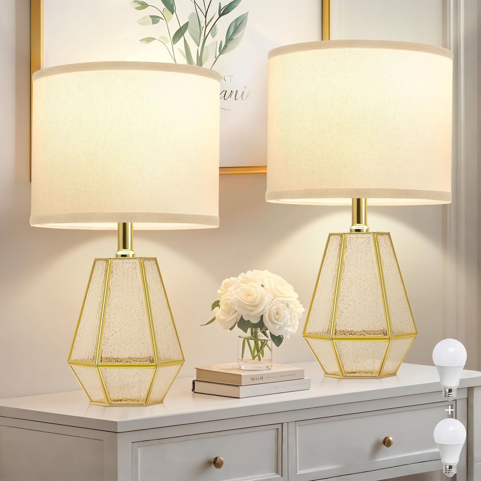 GyroVu Gold Glass Bedroom Lamps Set of 2, 3-Color Temperature Glass End ...