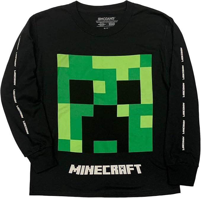 Minecraft Camiseta de manga larga para niño Creeper Face, Negro, X ...
