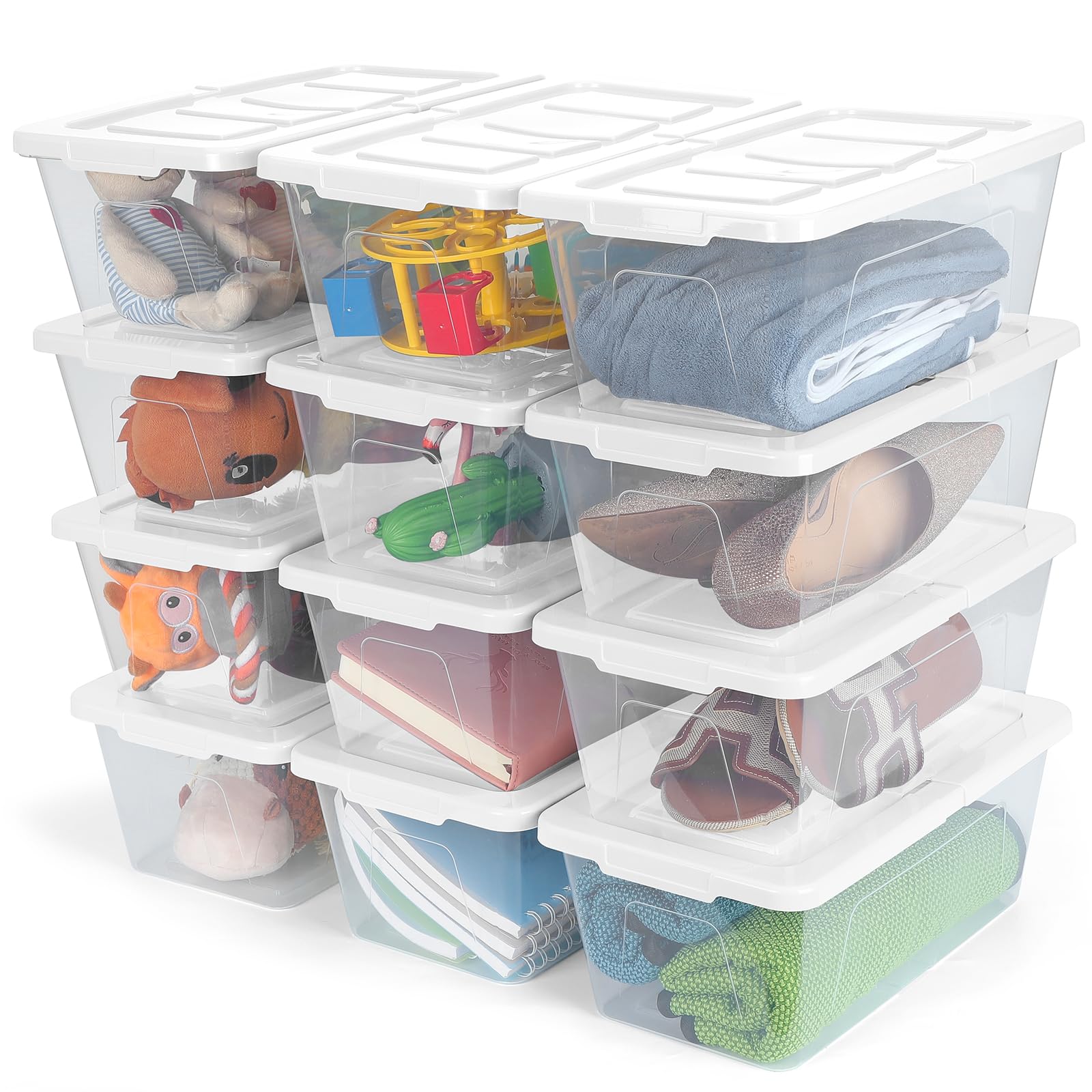 EOENVIVS Plastic Storage Bins with Lids, 12 Packs Set, Storage Boxes ...