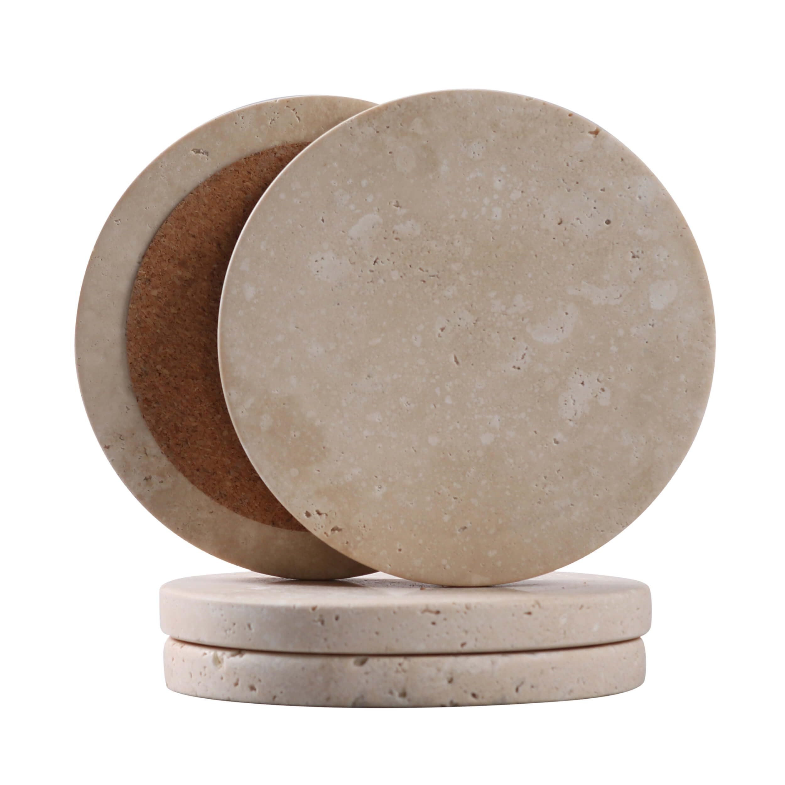 CASACOUTURE-Travertine-Stone-Coasters Set of 4-Round -4" Diameter Drink ...