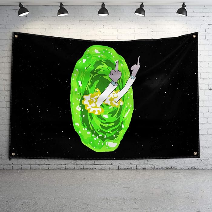 Buy Rick and Morty Indoor Wall Banner Rick Middle Finger Wall Hanging ...