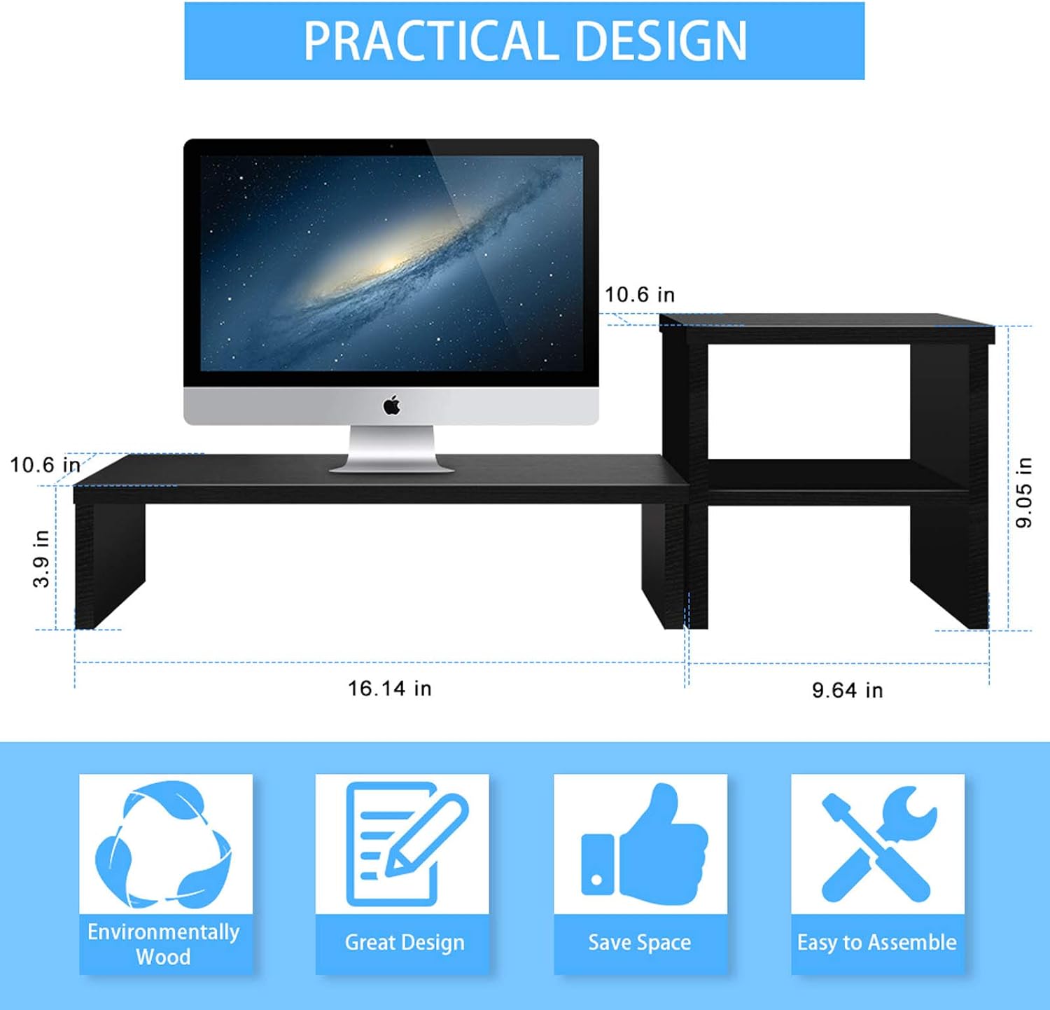 SUMGOTT Computer Monitor Stand with 2 Tiers and Desk Organizer Stand ...