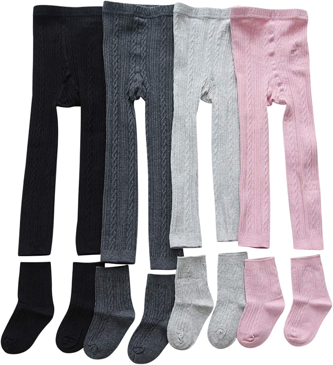 De feuilles 4 Packs Kids Toddler Girls Cable Knit Leggings Stretch ...
