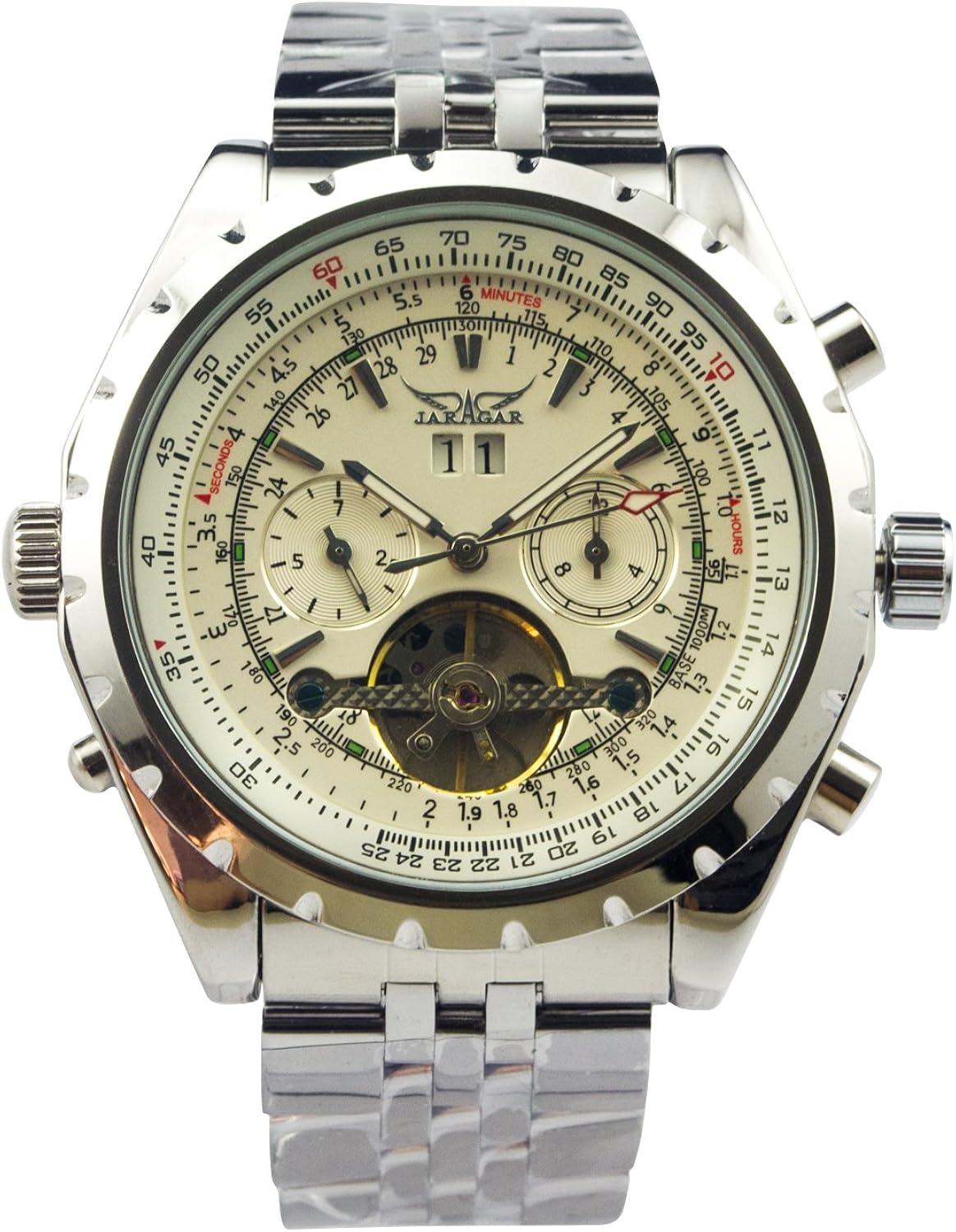 Jaragar Men's 6 Hands Chronograph Stainless Steel Automatic Mechanical ...