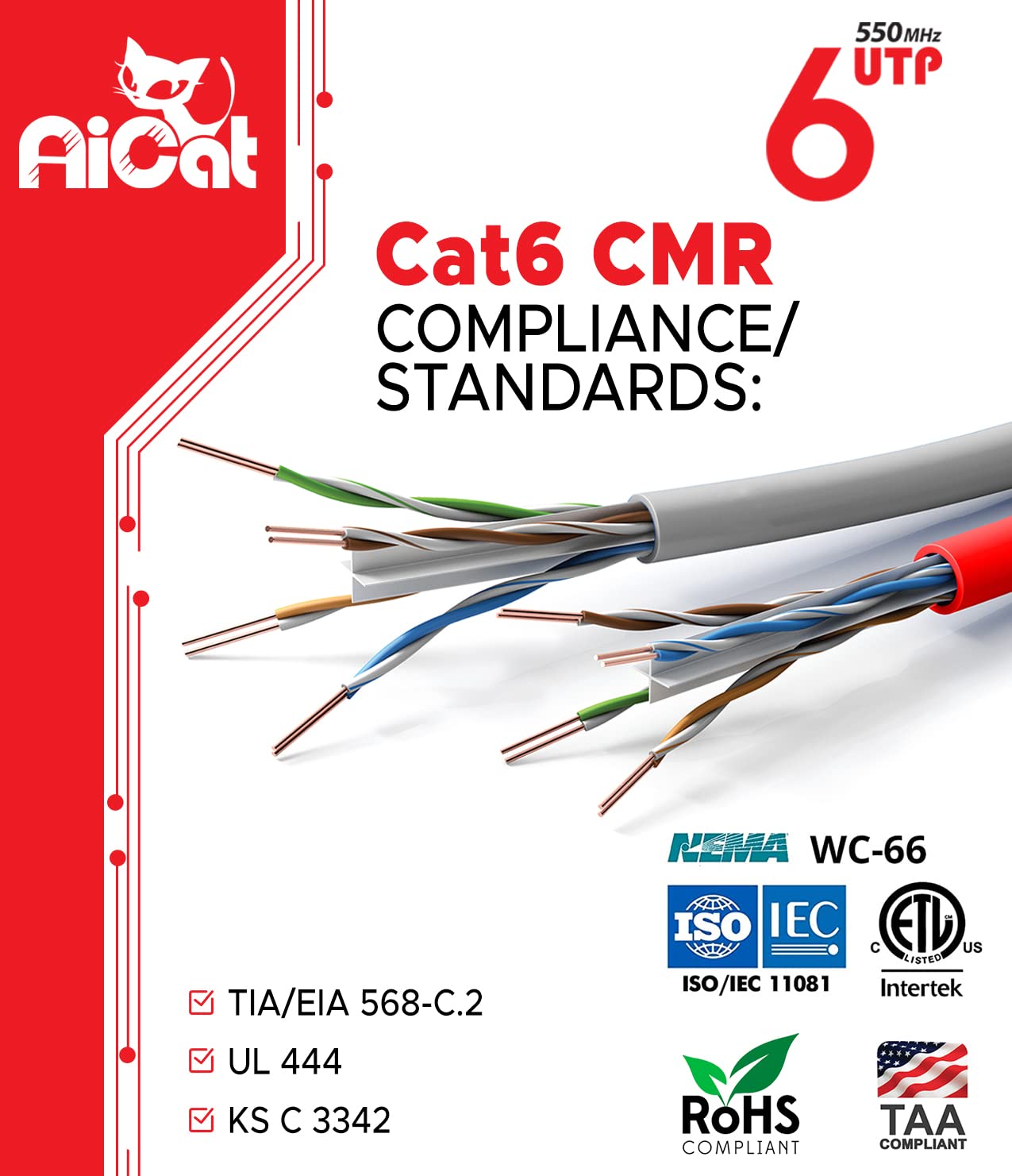 Mua AiCat Cat6 Ethernet Cable 500ft - 23 AWG, CMR, ETL, Insulated Solid ...