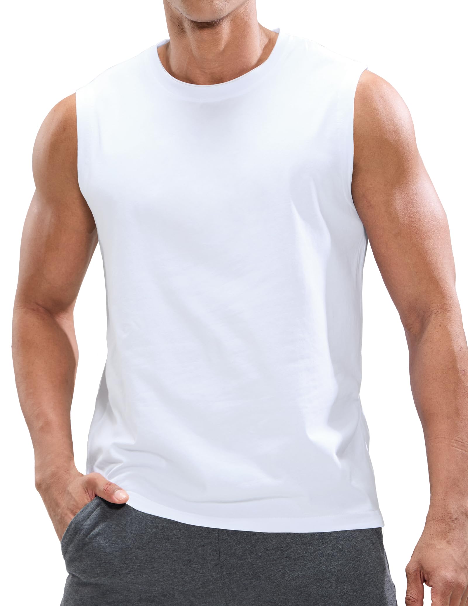 MIER Men's Tank Top Cotton Running Tanks Workout Gym Muscle Sleeveless ...