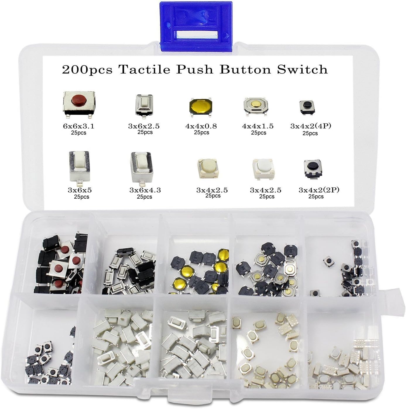 DollaTek 250PCS 10Value Tactile Push Button Switch Micro Momentary Tact ...