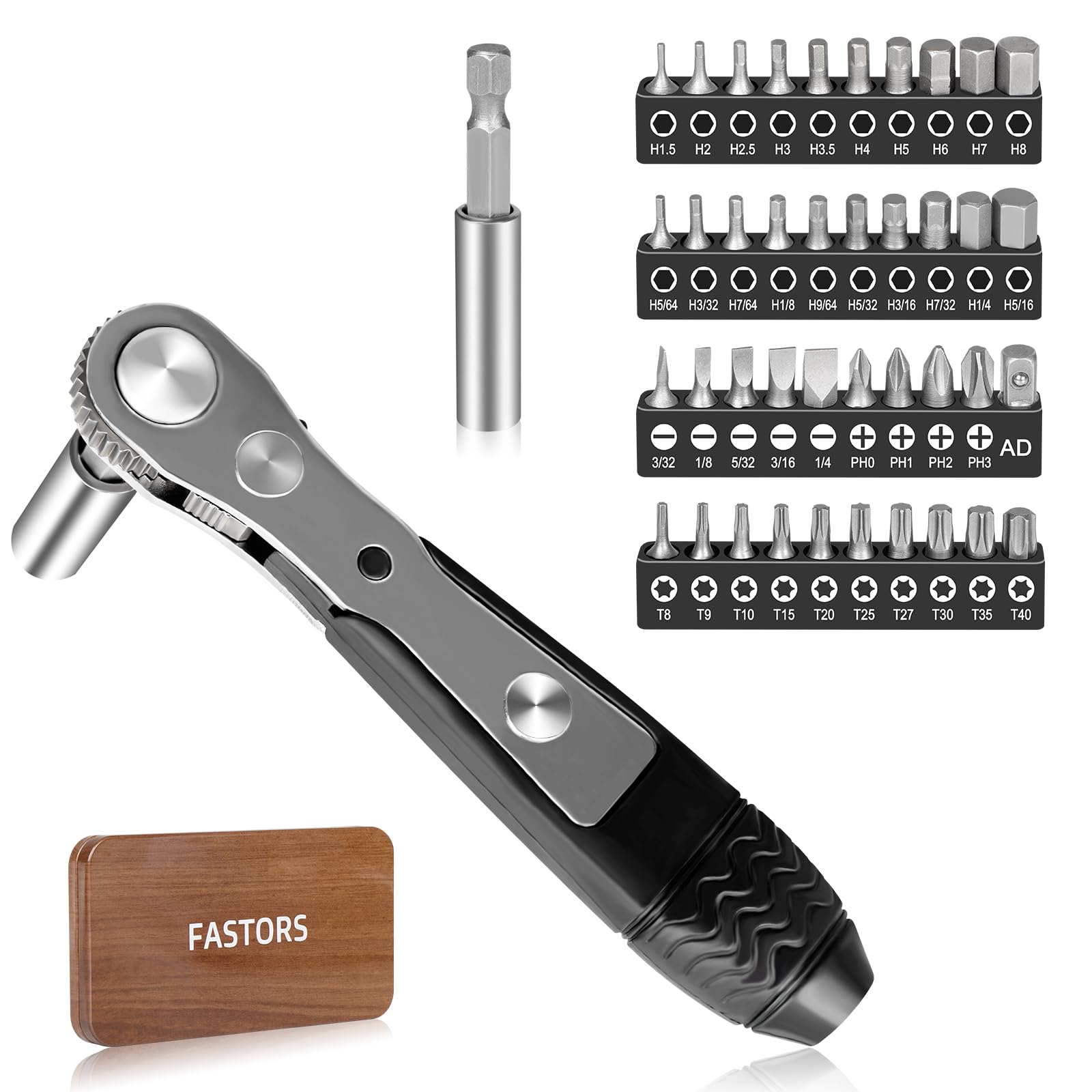 FASTORS Right Angle Screwdriver,42 PCS 1/4 Mini Ratchet Set,90 Degree ...