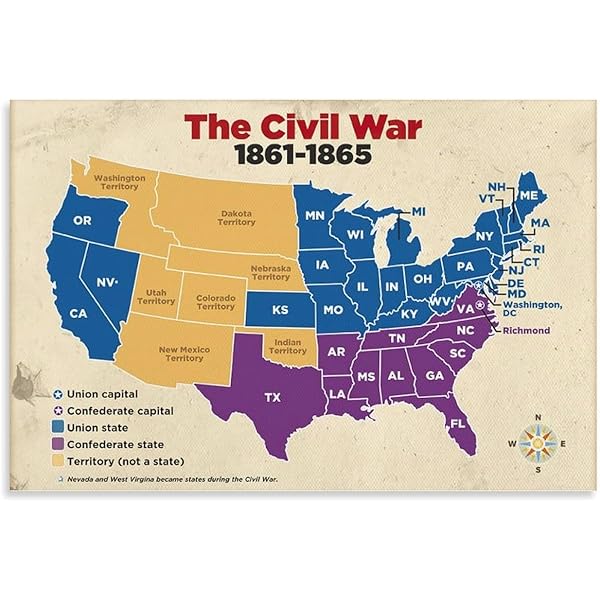 American Civil War Territory Map 1862 Military Map Of The United
