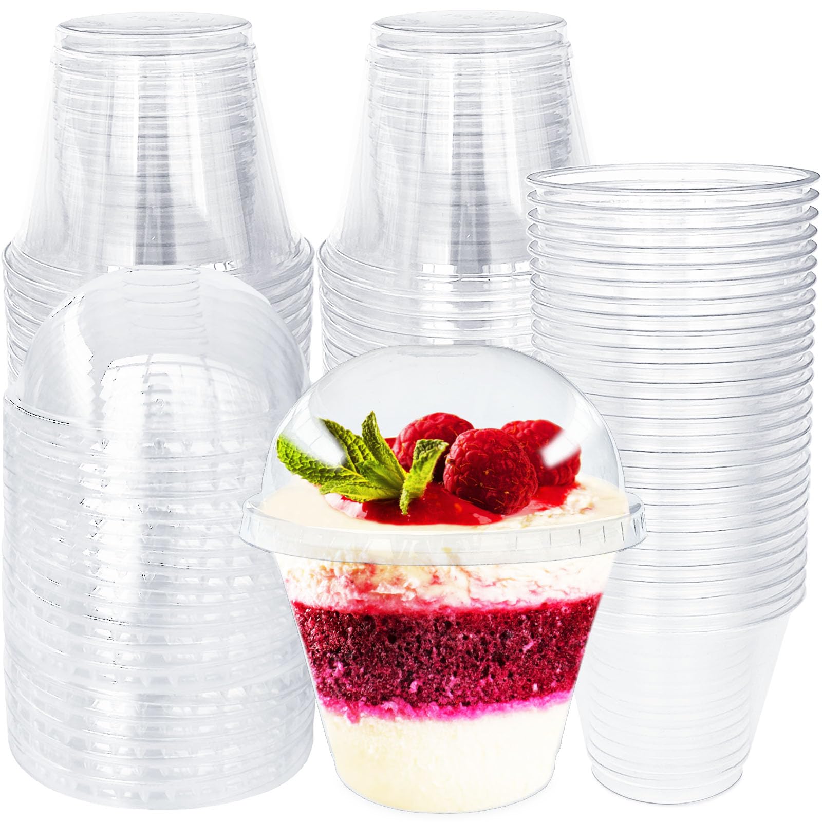 Alaeseje 50 Pack Plastic Dessert Cups with Dome Lids,9 oz Disposable ...