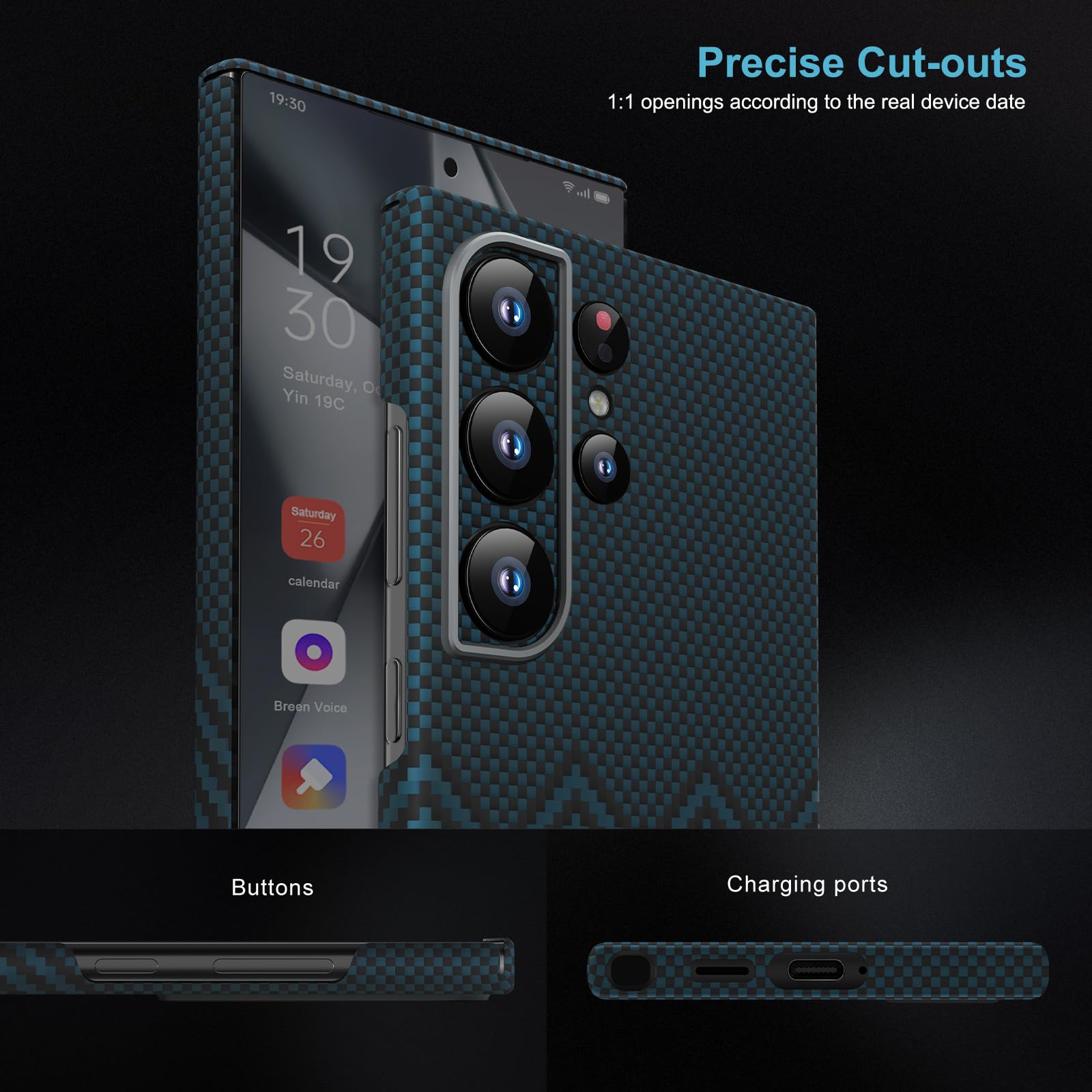 Mua for Samsung Galaxy S24 Ultra Carbon Fiber Case with Wavy Texture, Sturdy Durable 0.5 mm ...