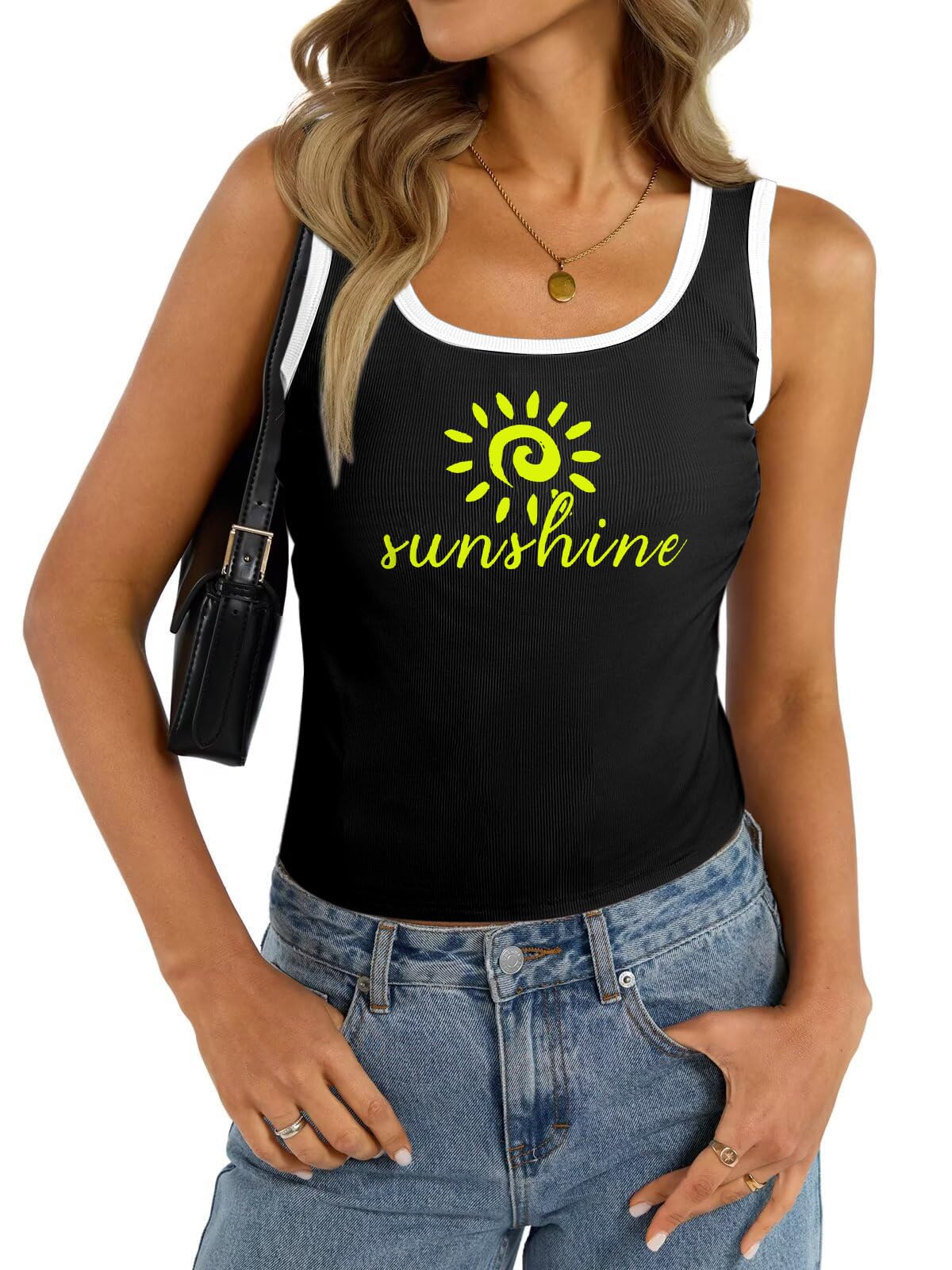 Sunshine Tank Tops for Women Beach Crop Tank Summer Sleeveless Shirts ...