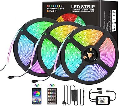 Ruban LED 15M, 5050 RGB 450 LEDs Bande LED, Contrôlé par APP et Télécommande Bleutooth ...