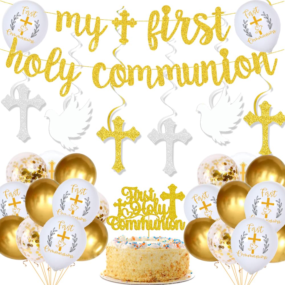 First Communion Decorations Gold Glitter My First Holy Communion Banner ...