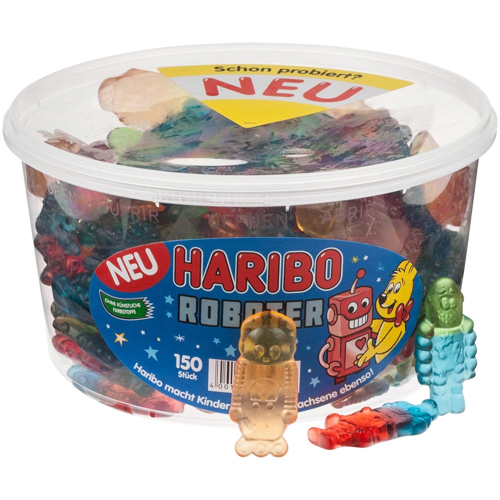 HARIBO - Roboter - Weingummi, Fruchtgummi, 150 Stück, Dose, 1200 g ...