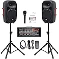 Amazon.com: EXOTON S-1502 15inch Bluetooth PA System with Powered Mixer Set, Passive Speakers ...