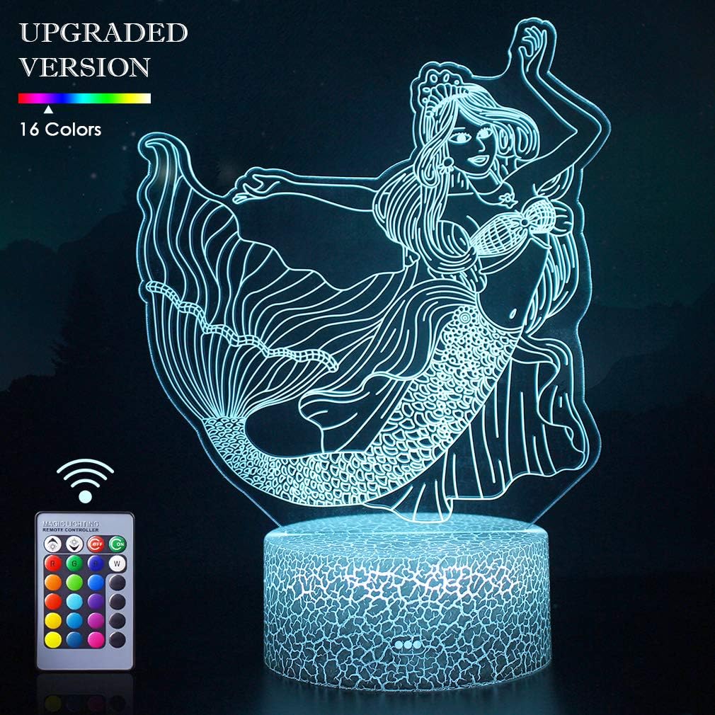 Mermaid Night Light for Kids,16 Colors& Remote Control Illusion Lamp ...