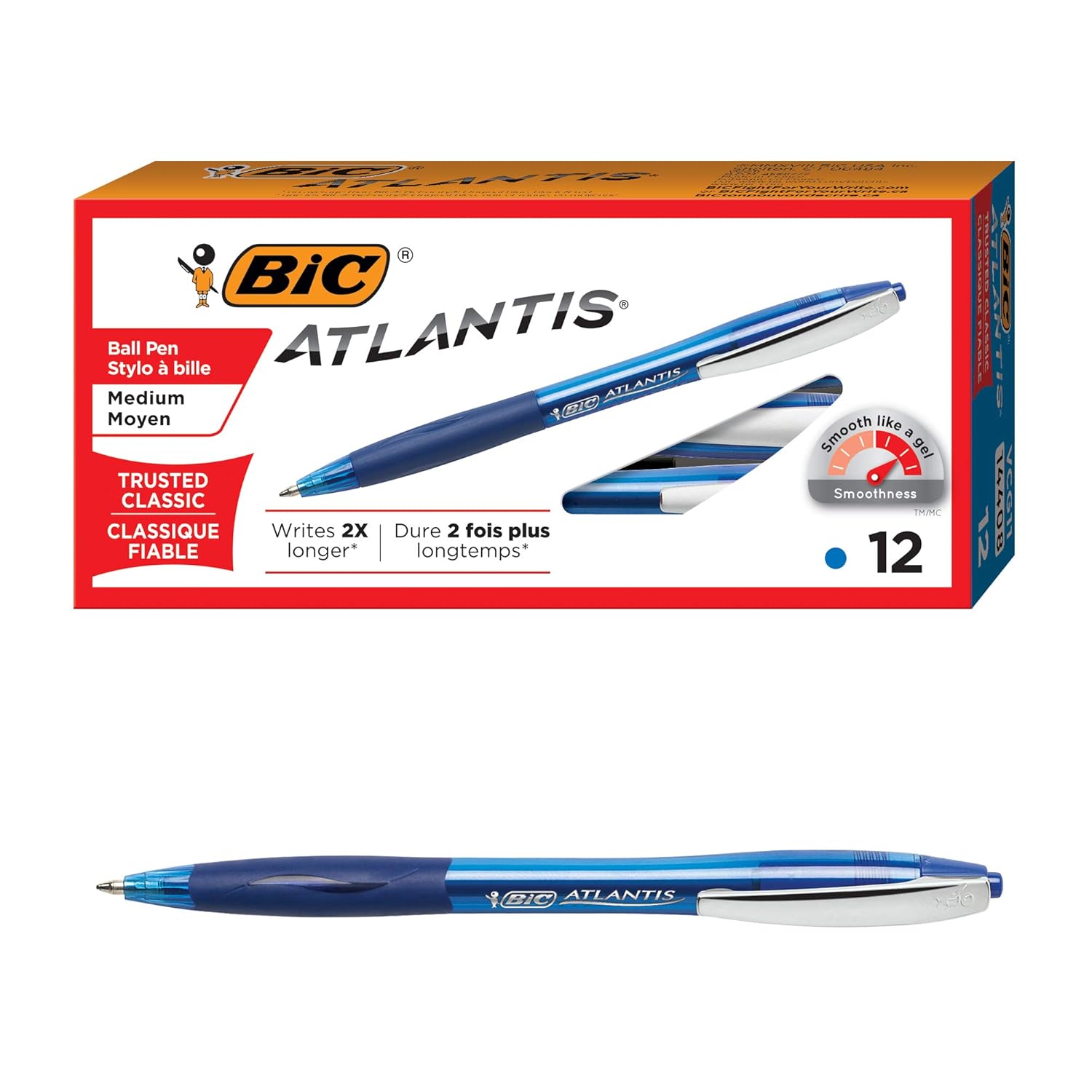 BIC Atlantis Original Retractable Ball Pen, Medium Point (1.0 mm), Blue ...