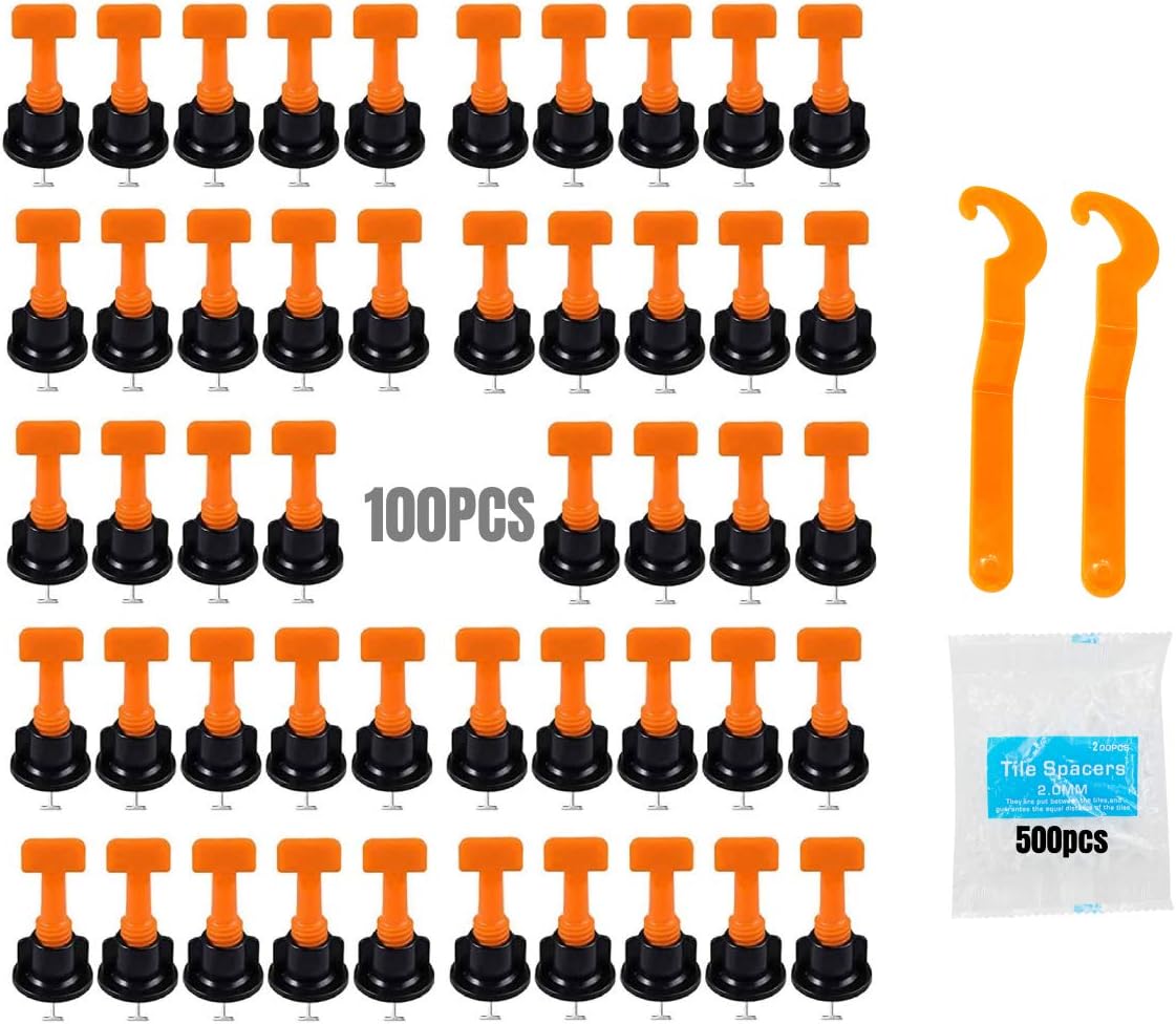 Tile Leveling System, Reusable 100pcs Tile Leveler with Wrench + 500pcs ...