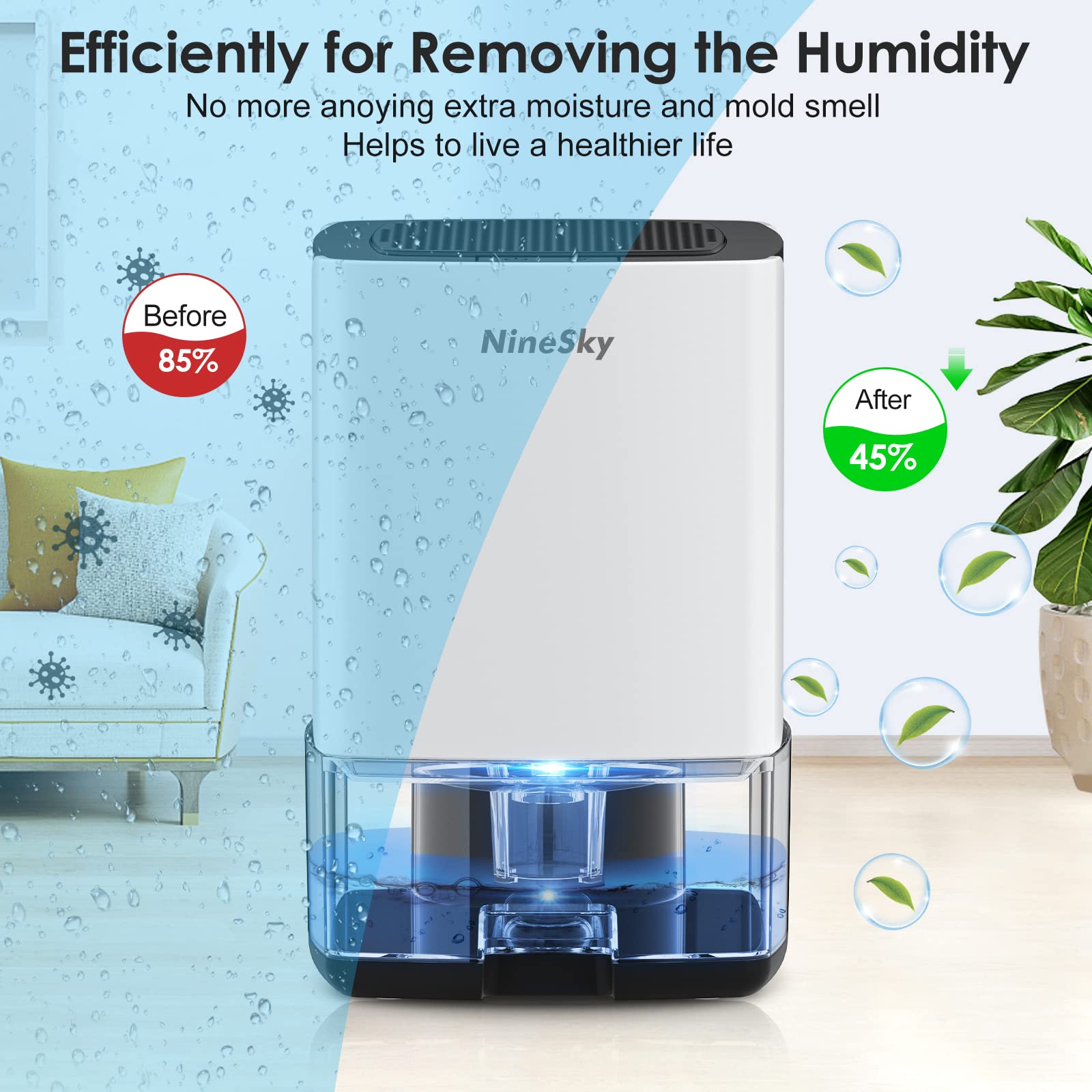 NineSky Dehumidifier For Home, 30oz Water Tank,(300 Sq.ft ...