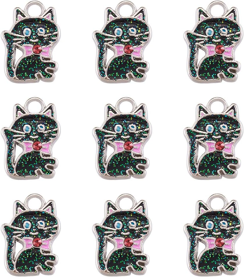 Amazon.com: Craftdady 5Pcs Enamel Black Cat Charms with Rhinestone ...
