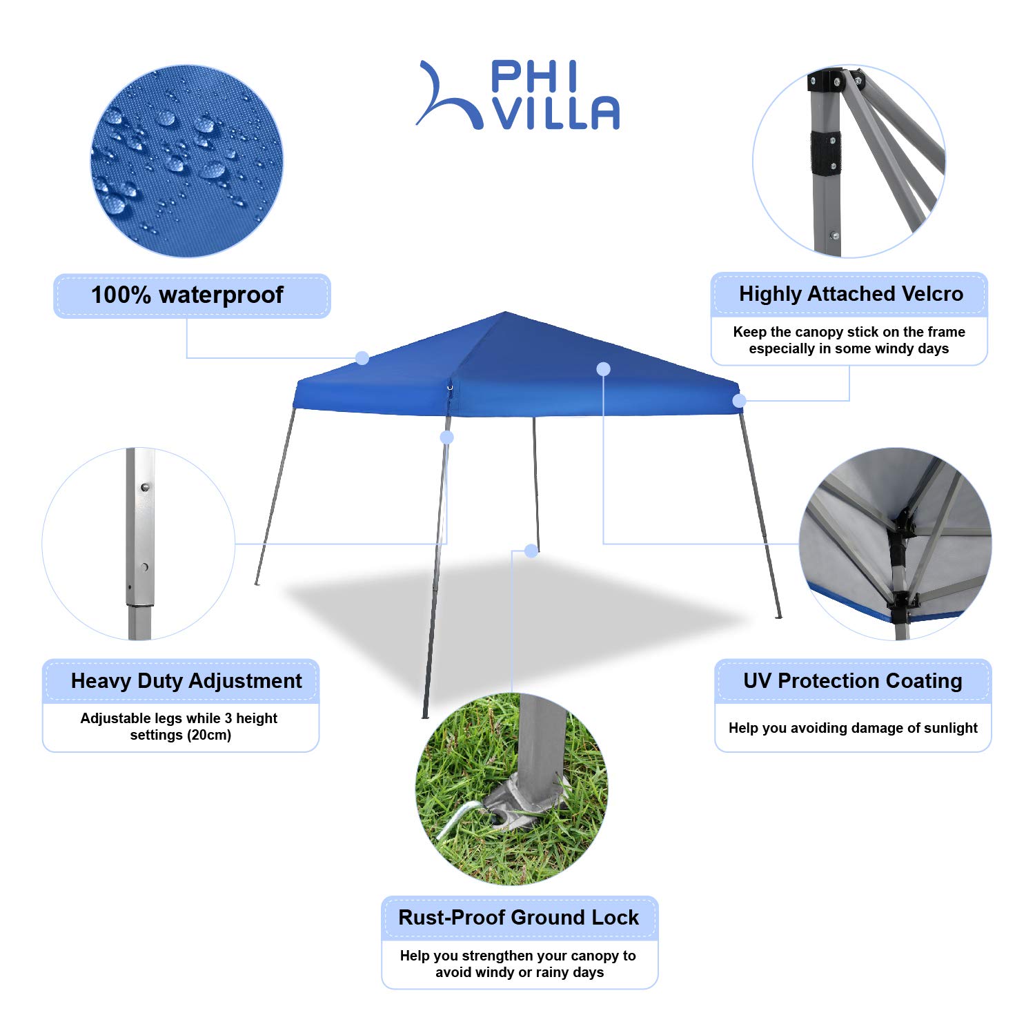 PHI VILLA 12'x12' Slant Leg UV Block Sun Shade Canopy with Hardware ...